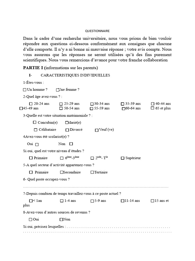 Questionnaire Bon | PDF