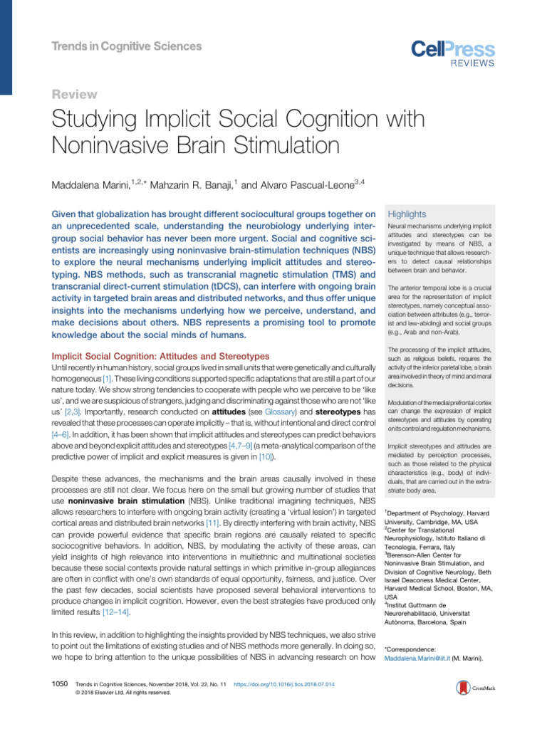 Studying Implicit Social Cognition With Noninvasive Brain Stimulation ...
