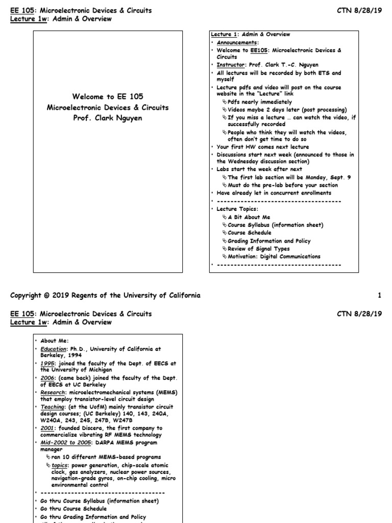 Lec1w Admin&Overview Ee105 f19 CTN | PDF