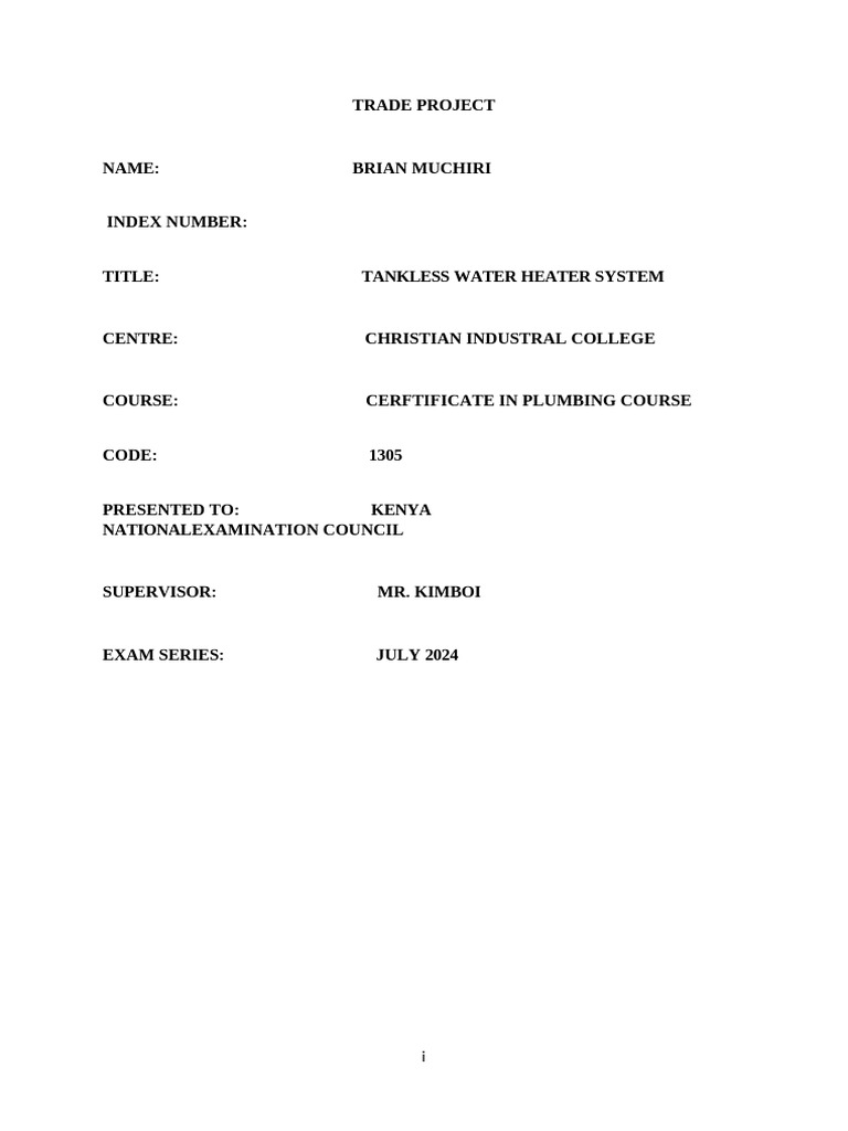 Brian Gitonga - Trade Project | PDF | Water Heating | Home Appliance