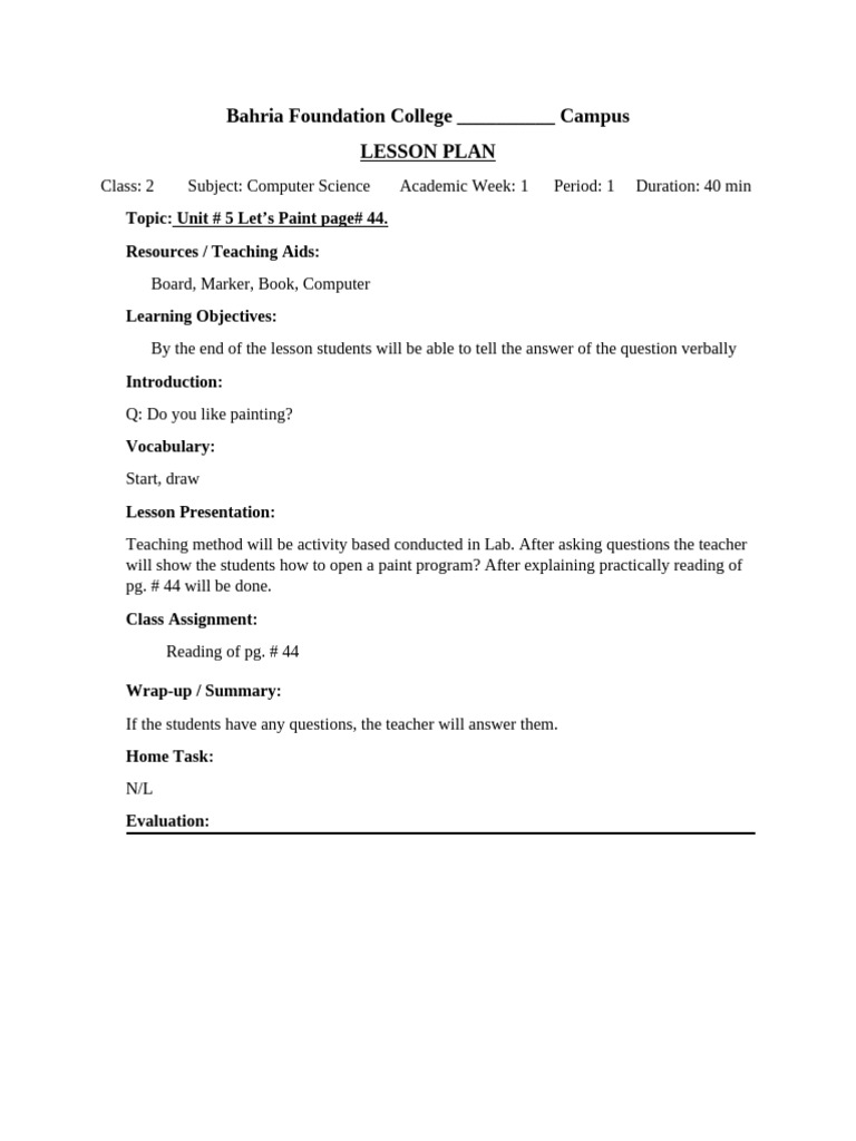 ICT Class 2 Lesson Plans Cold | PDF | Lesson Plan | Art