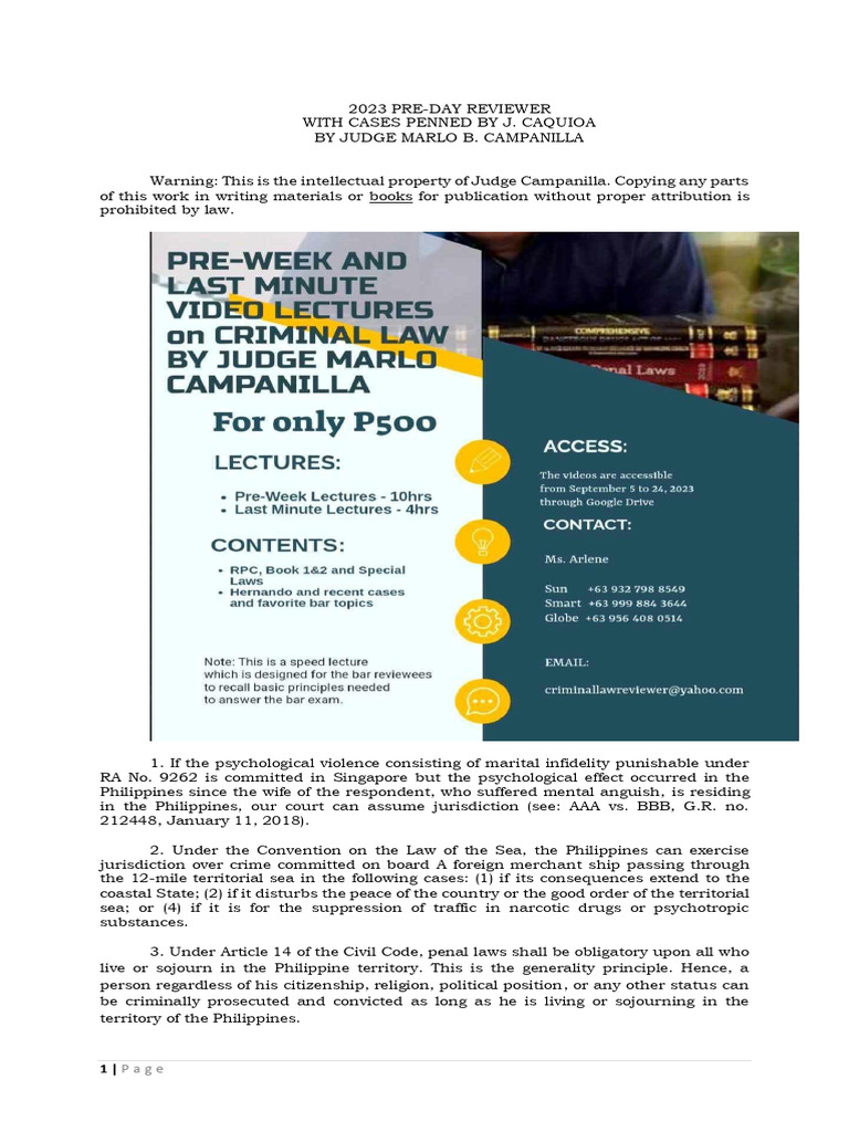 2023 Pre Day Bar Reviewer by Campanilla | PDF