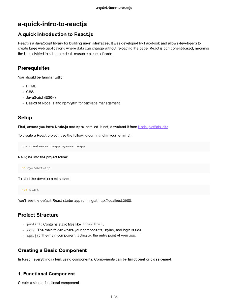 A Quick Introduction To React Js Pdf Java Script System Software 3626