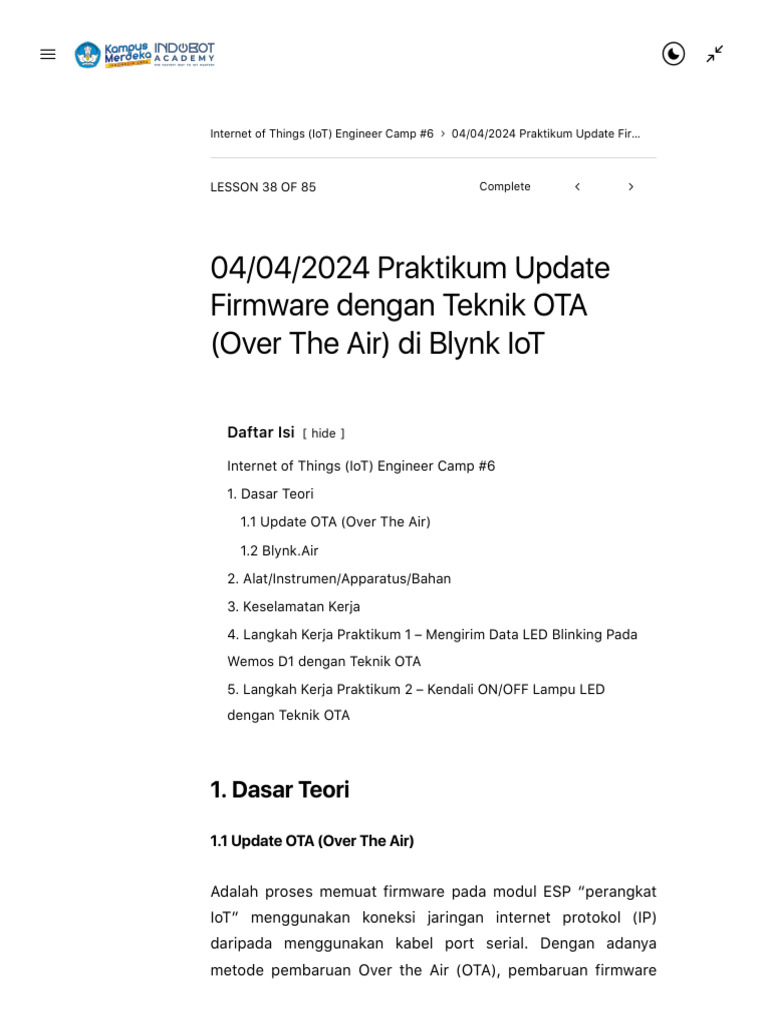 04 - 04 - 2024 Praktikum Update Firmware Dengan Teknik OTA (Over The Air) Di Blynk IoT - Kampus ...