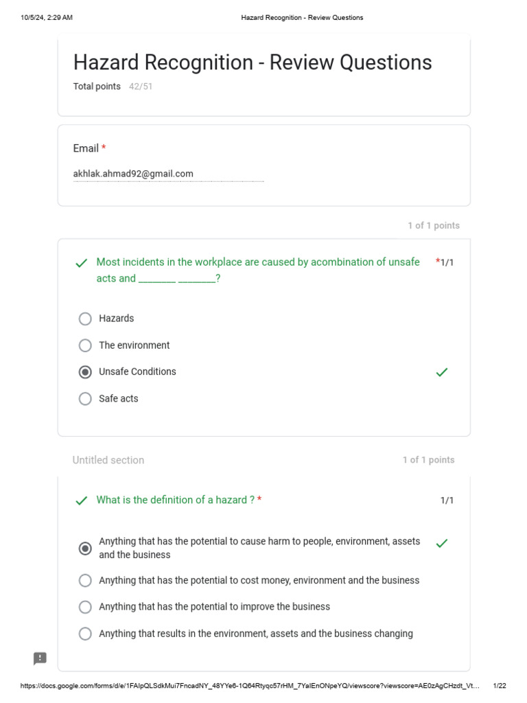 Hazard Recognition - Review Questions | PDF