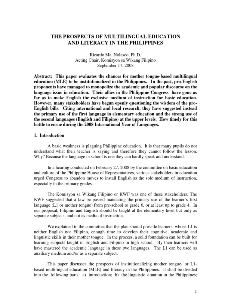 The Prospects of Multilingual Education | PDF | Second Language | First Language