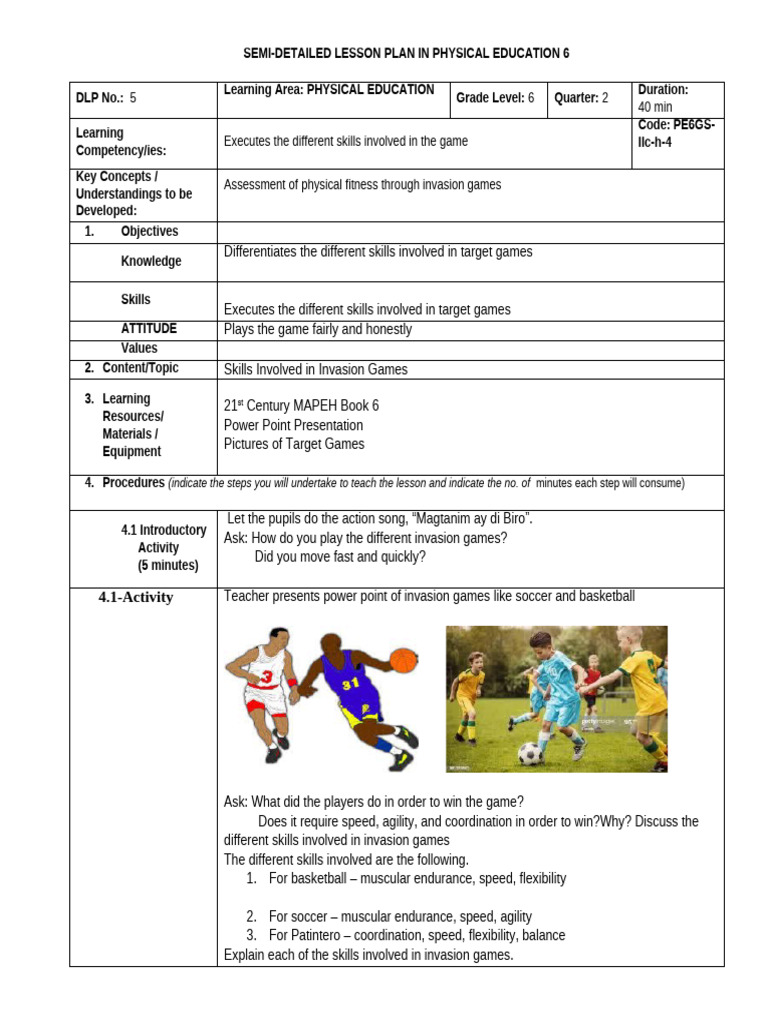 MELC Based LP P.E.6Q2Day 5 | PDF | Physical Education | Learning