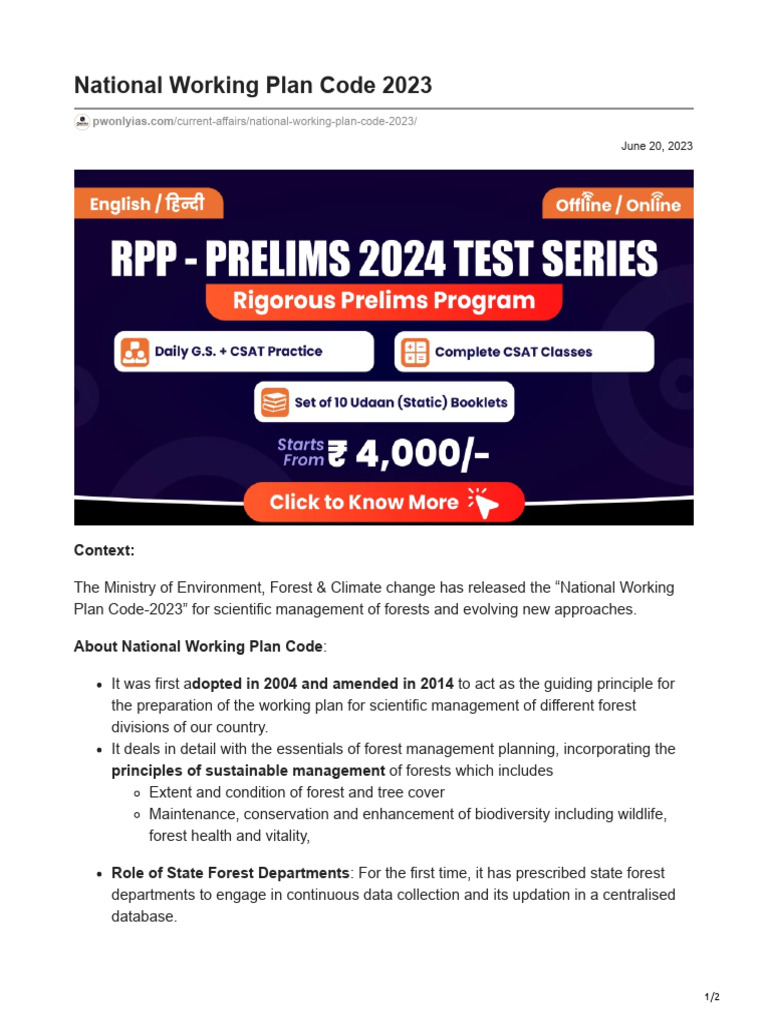 National Working Plan Code 2023 | PDF
