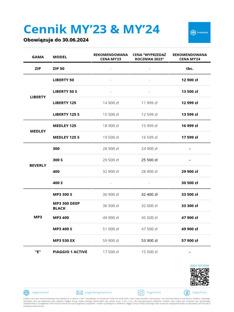 Cennik MY24 Piaggio | PDF