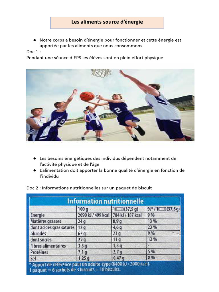 Les Aliments Source D - Nergie | PDF
