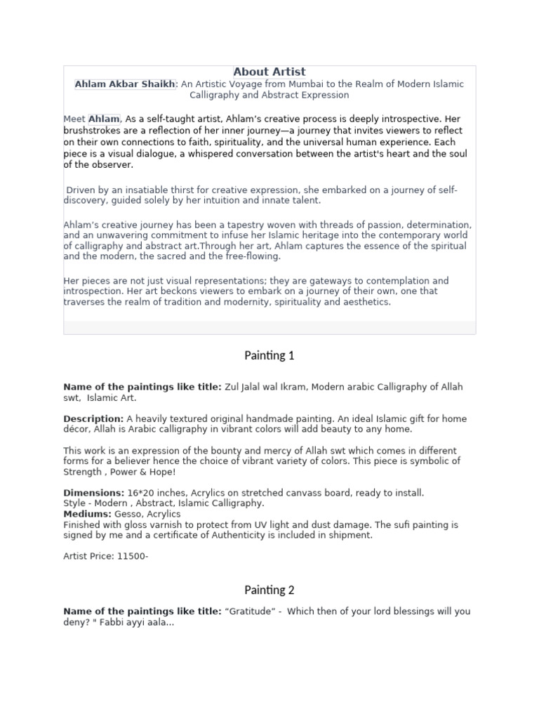 Painting Info - Ahlam | PDF