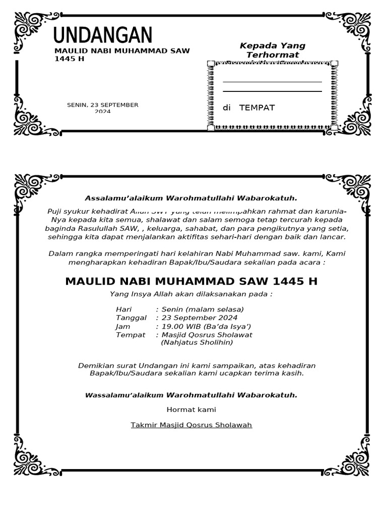 format undangan maulid nabi | PDF