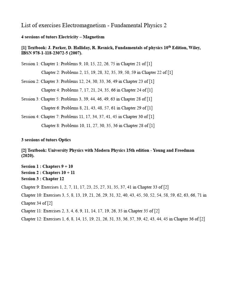 List_exercises_FundamentalPhysicsII_AY2023-2024 | PDF