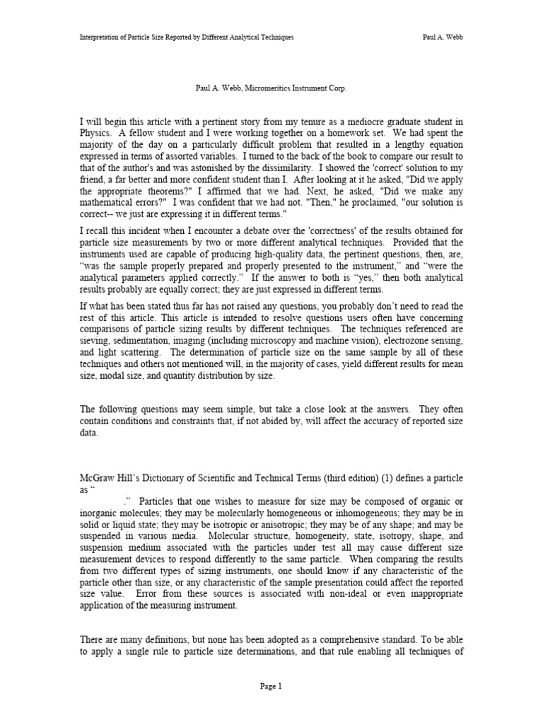 interpretation of particle size by different techniques | PDF