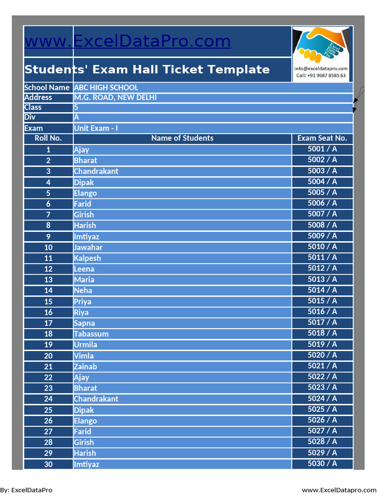 Students Exam Hall Ticket Generator | PDF