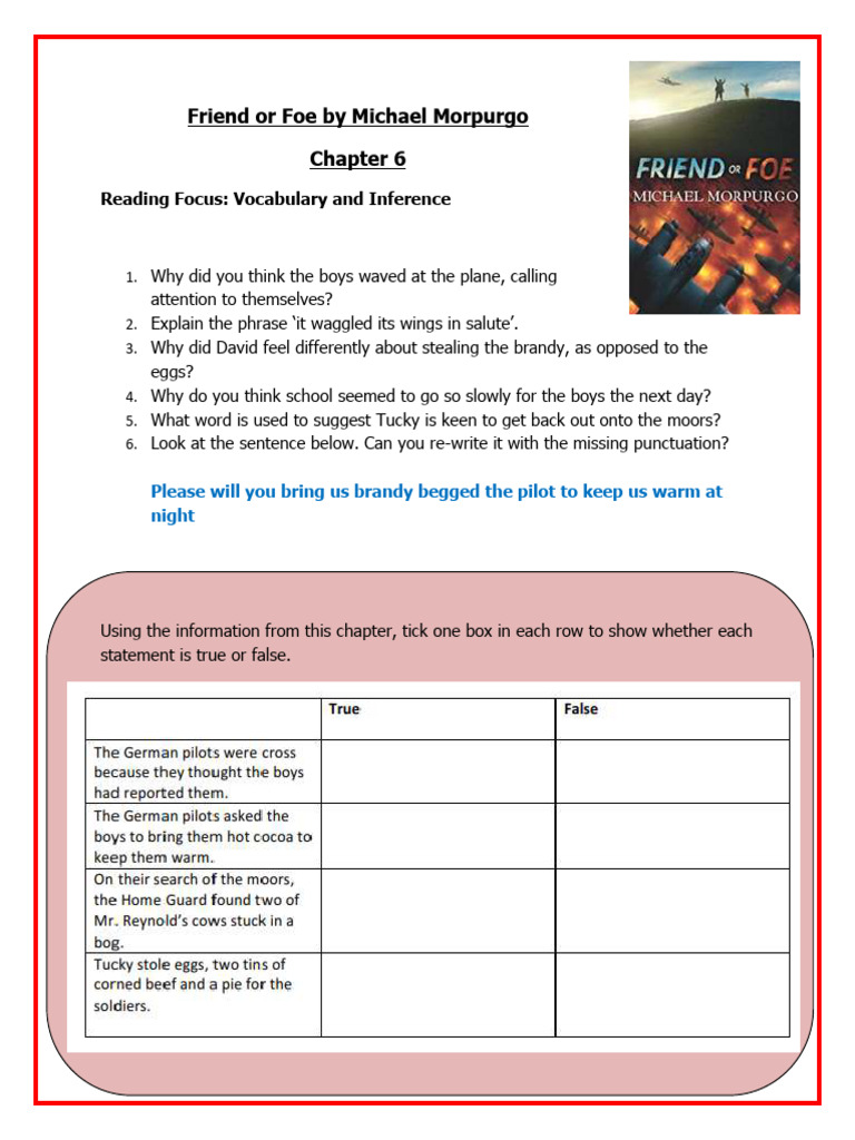 Friend or Foe by Michael Morpurgo Chapter 6 Y5 | PDF