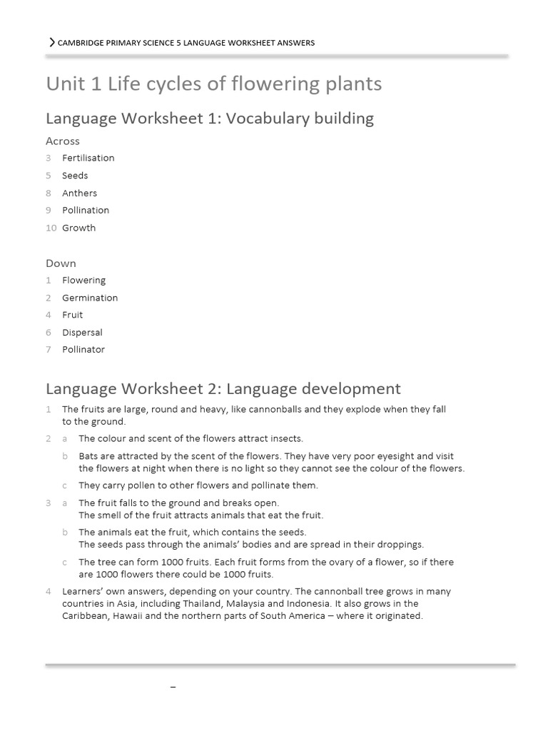 Science Stage 5 - G4 Scientific Language Worksheet Answers - Unit 1 | PDF