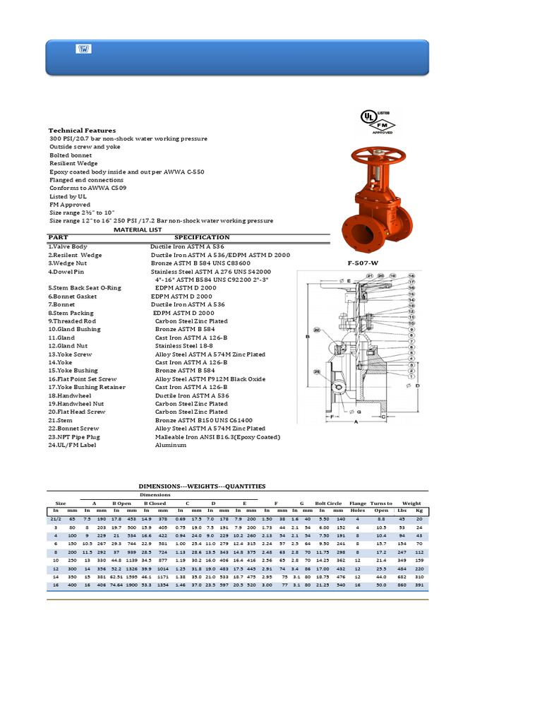 UL - FM Gate Valve Model F 507 W | PDF
