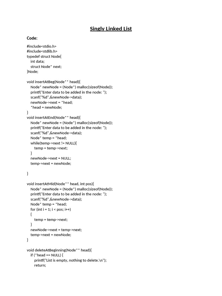 Singly Linked List | PDF Singly Linked List | PDF