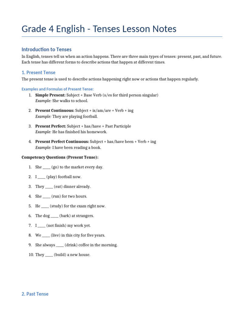 Grade_4_Tenses_Lesson_Notes | PDF