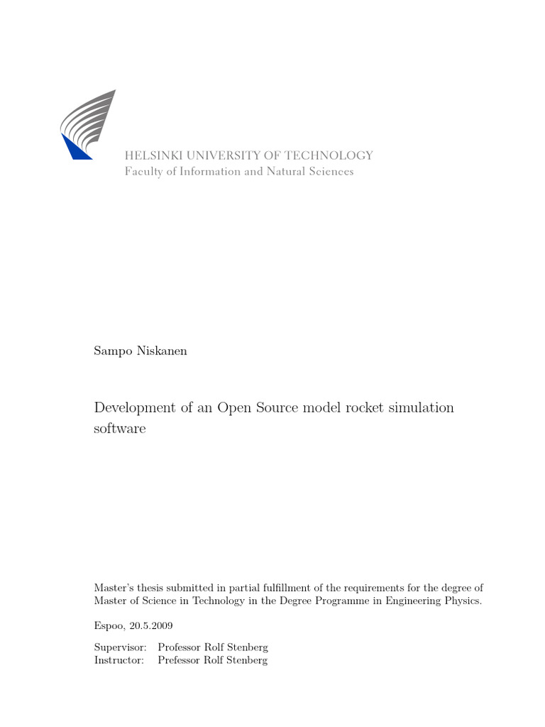 Niskanen S 2009 Development Of An Open Source Model Rocket Simulation