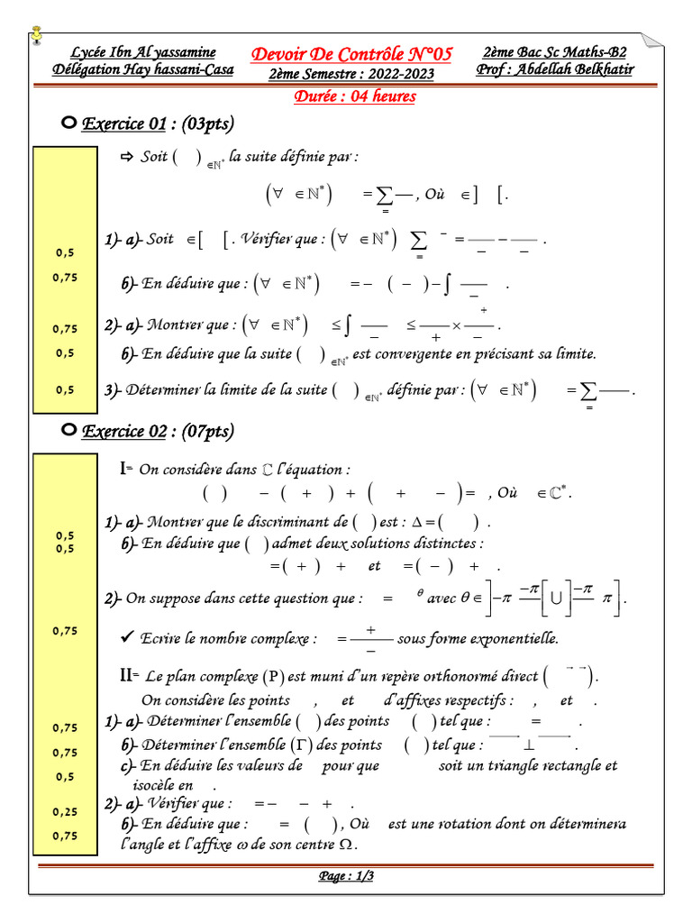 Devoir de Contrôle NO 05 2ème Bac SC Maths - 2023 | PDF