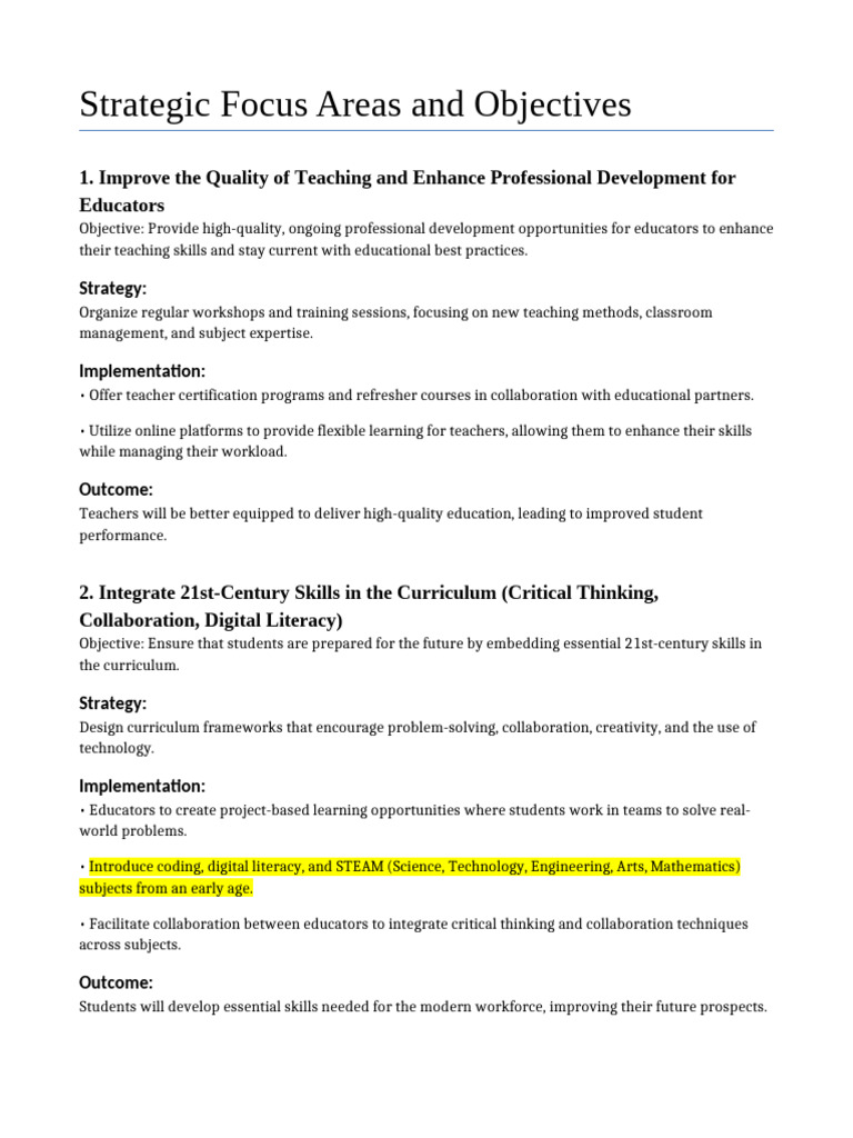 Strategic Focus Areas and Objectives | PDF