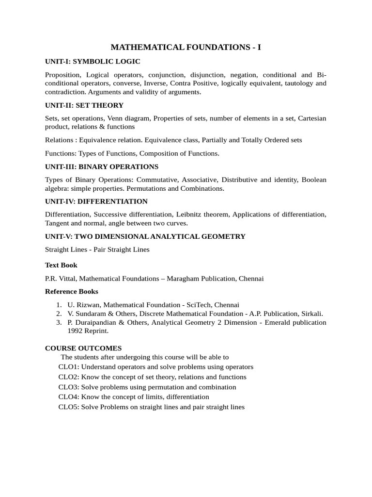 Mathematical Foundations - I: Unit-I: Symbolic Logic | PDF
