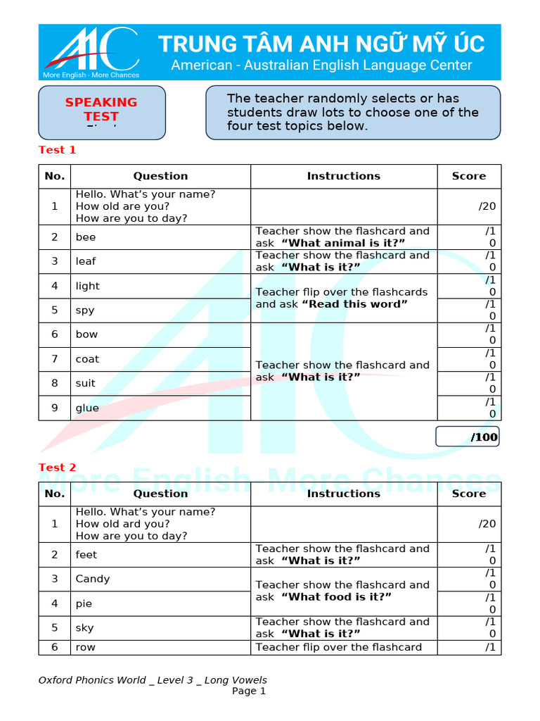 Test Speaking Phonics 3 | PDF