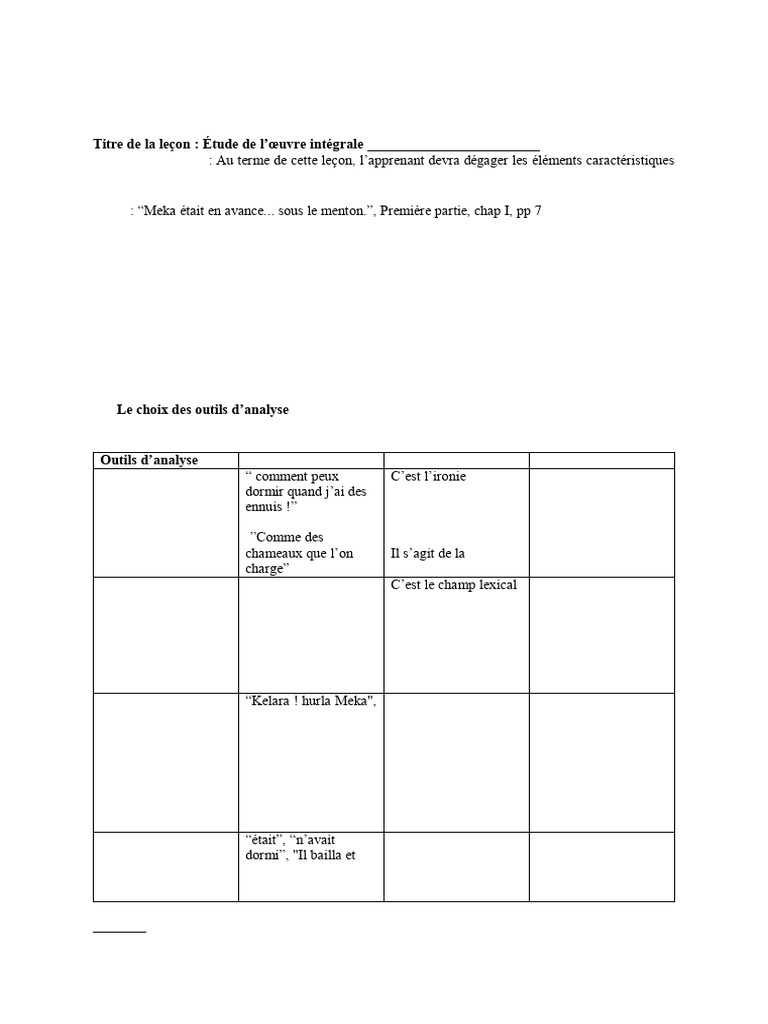 Lecture Méthodique 1, Le Vieux Nègre Et La Médaille | PDF