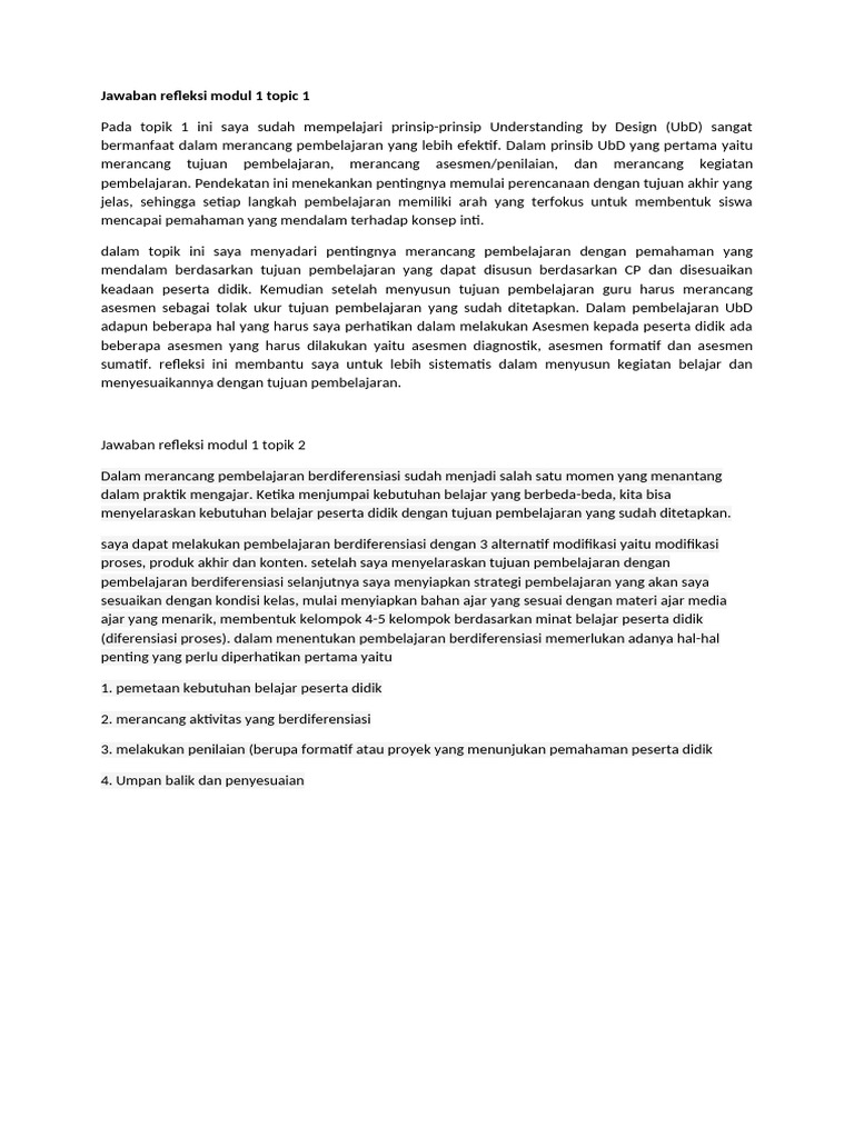 Jawaban Refleksi Modul 1 Topic 1 | PDF