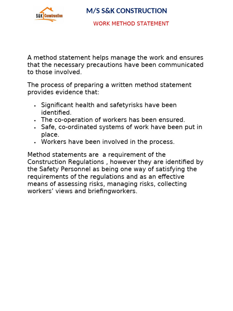 OEC WORK METHOD STATEMENT | PDF