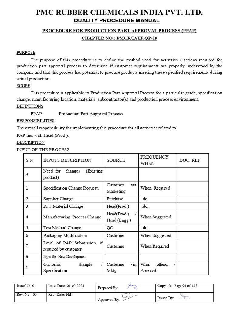 PPAP (Set Up Verification) | PDF