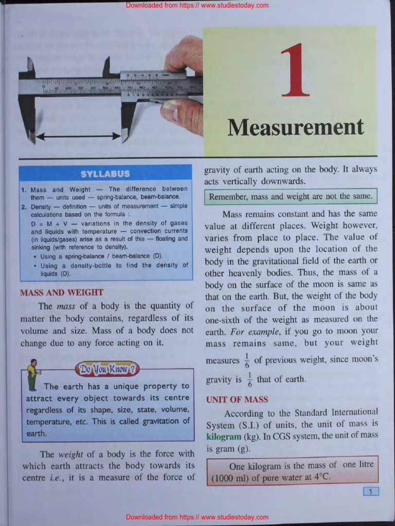 ICSE Class 7 Physics Chapter 1 Measurement | PDF