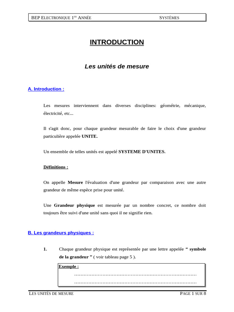 Les Unités de Mesure TD | PDF