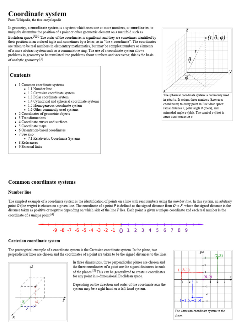 Coordinate System - Wikipedia, The Free Encyclopedia | PDF