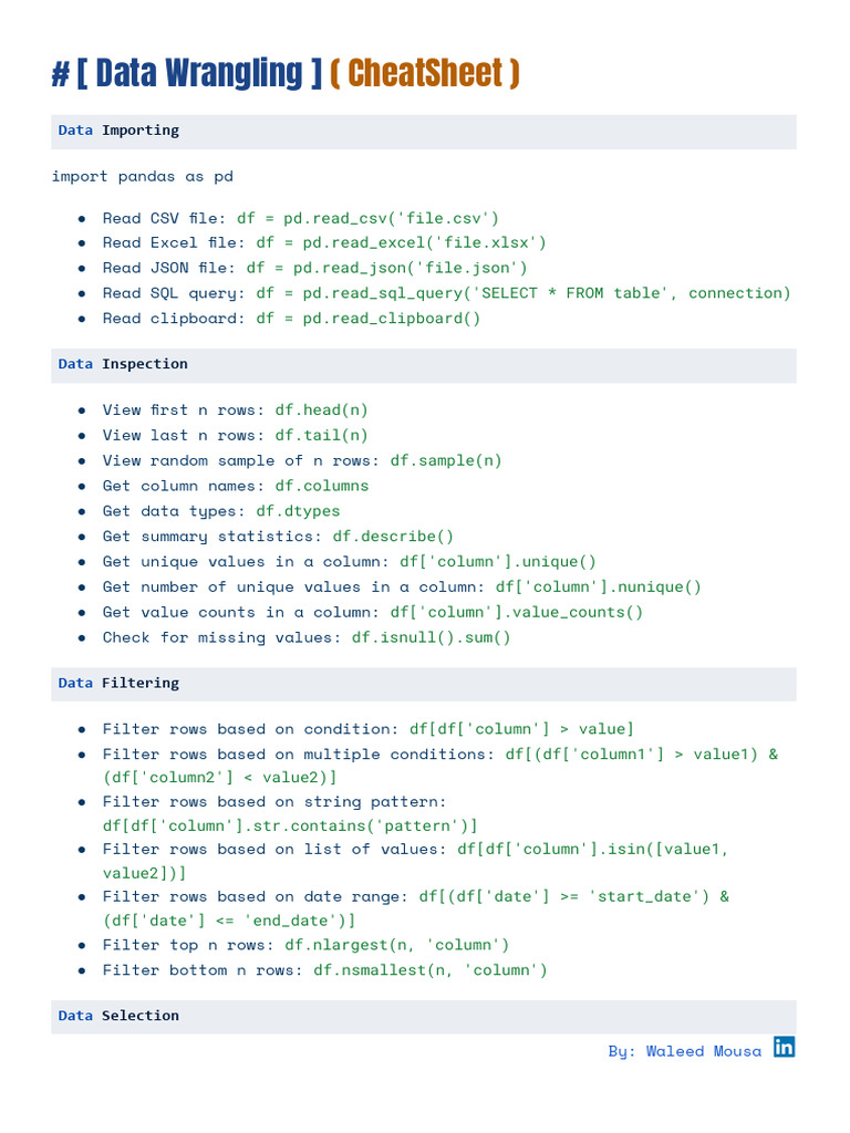 (Data Wrangling) (CheatSheet) | PDF