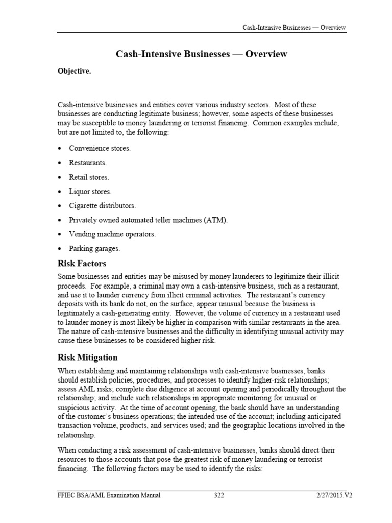 Cash-Intensive Businesses - Overview: Objective | PDF