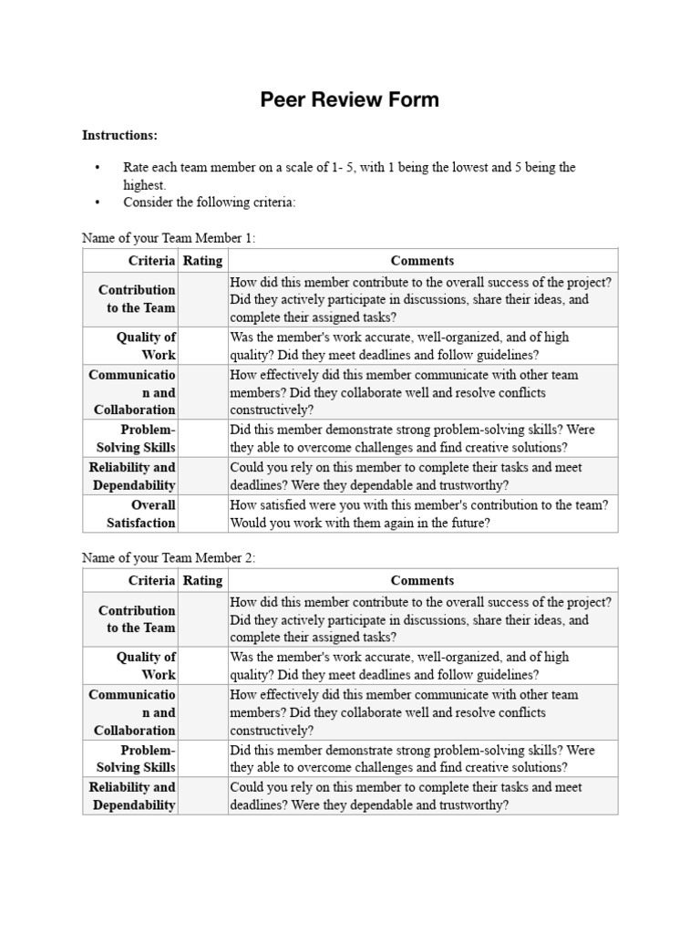 Peer Review Form | PDF