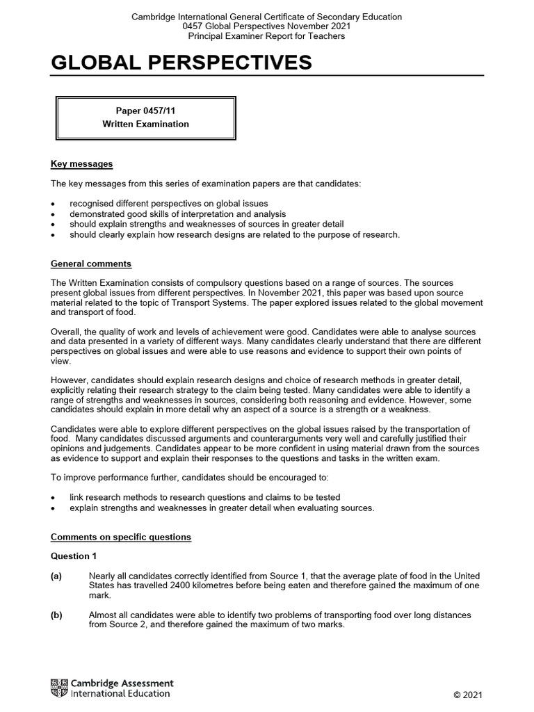 Global Perspectives: Paper 0457/11 Written Examination | PDF