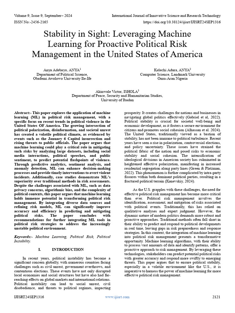 Stability in Sight: Leveraging Machine Learning For Proactive Political ...