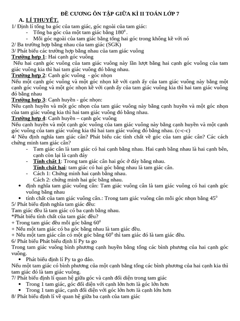 Đe Cuong On Tap GK 2 Toán 7 1 | PDF