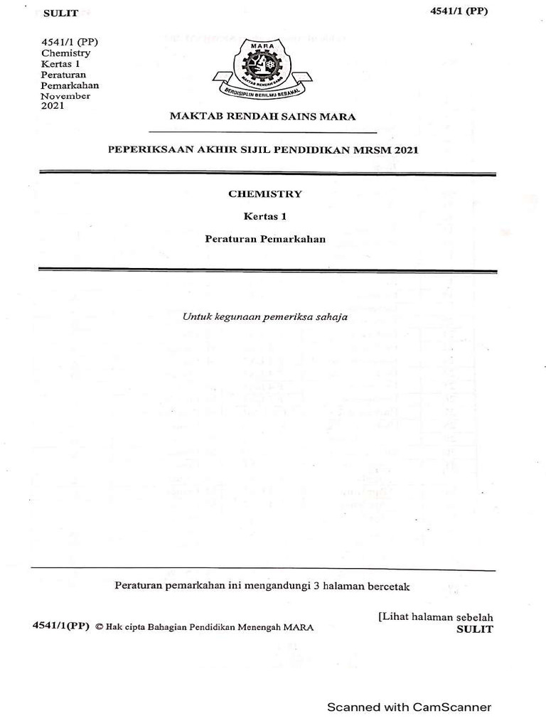 2021 MRSM Chemistry K1 - K2 Jawapan | PDF