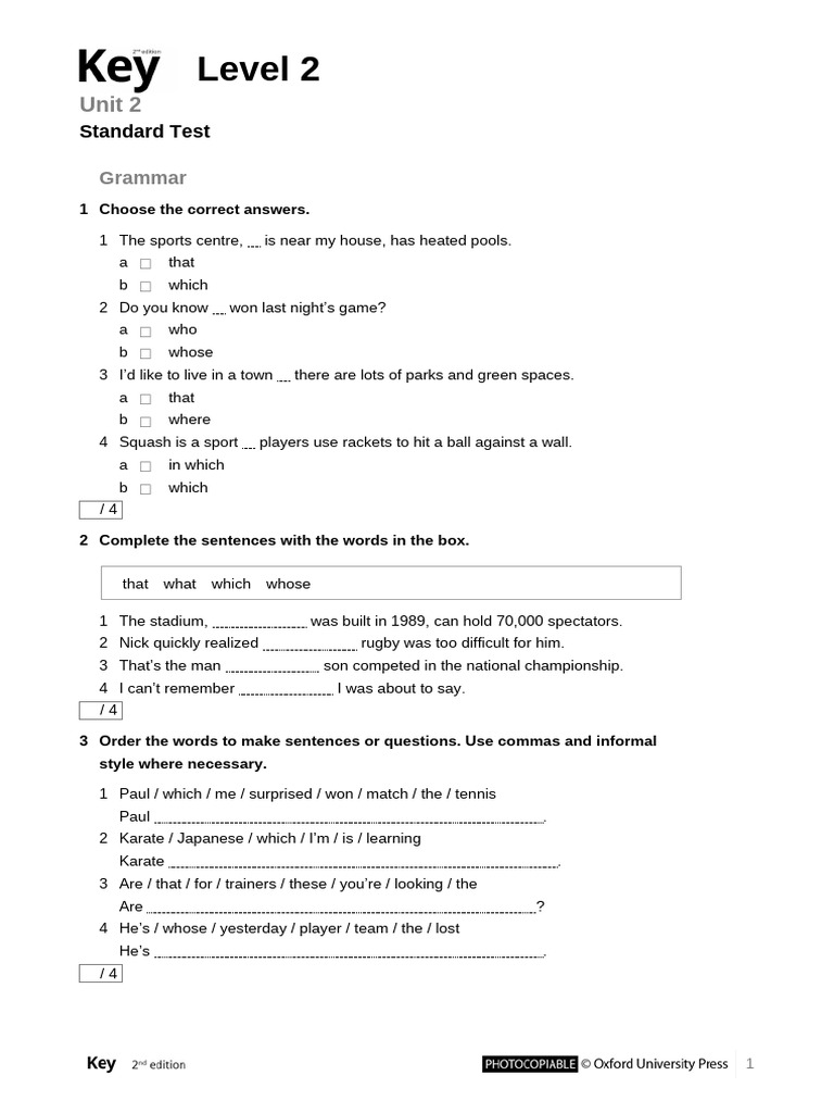 Key2e_Level 2_unit 2_test_a | PDF