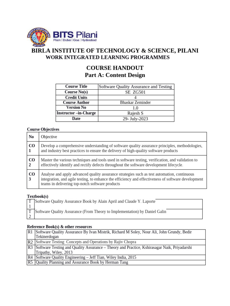 Se Zg501 Course Handout | PDF