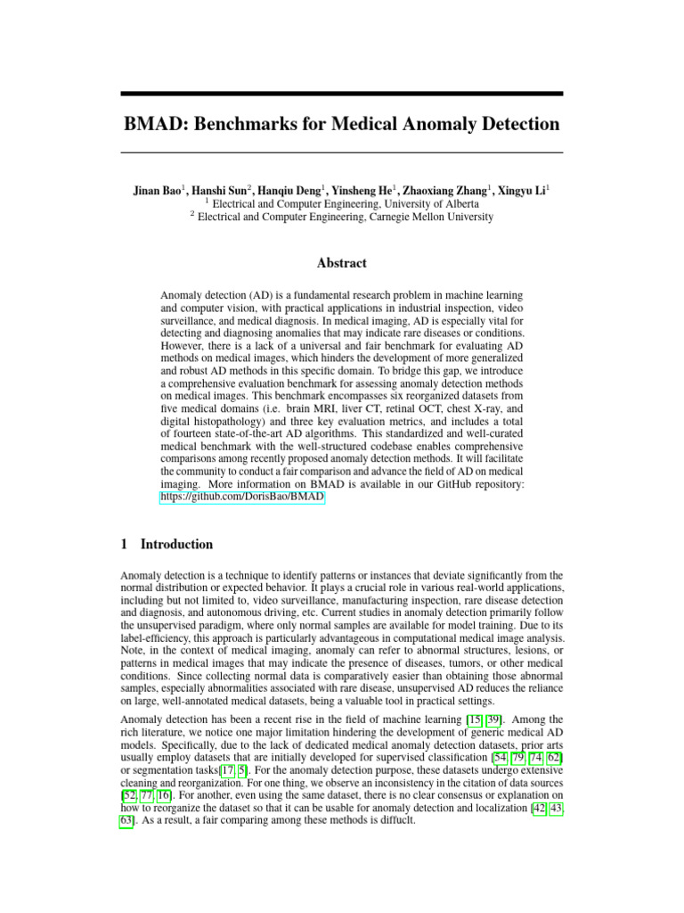Bao Et Al. - 2023 - BMAD Benchmarks For Medical Anomaly Detection | PDF Bao Et Al. - 2023 - BMAD Benchmarks For Medical Anomaly Detection | PDF
