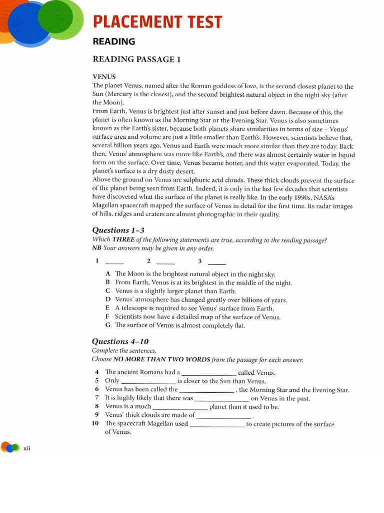 IELTS placement test without answer | PDF