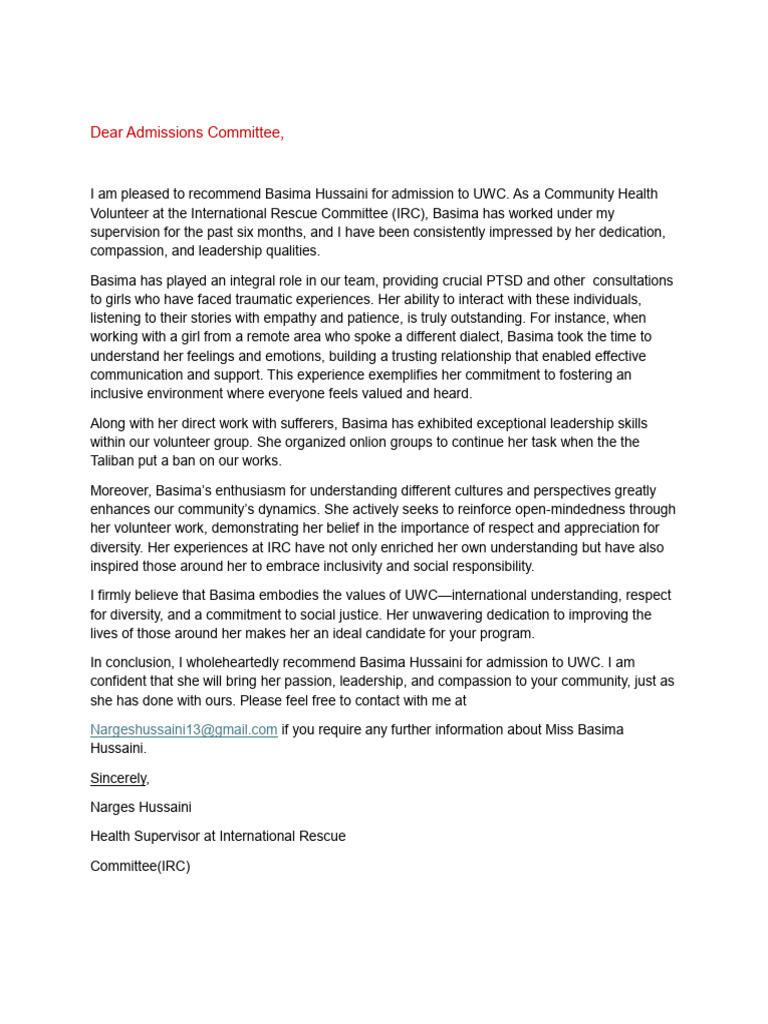 Recommendation Letter. IRC. | PDF