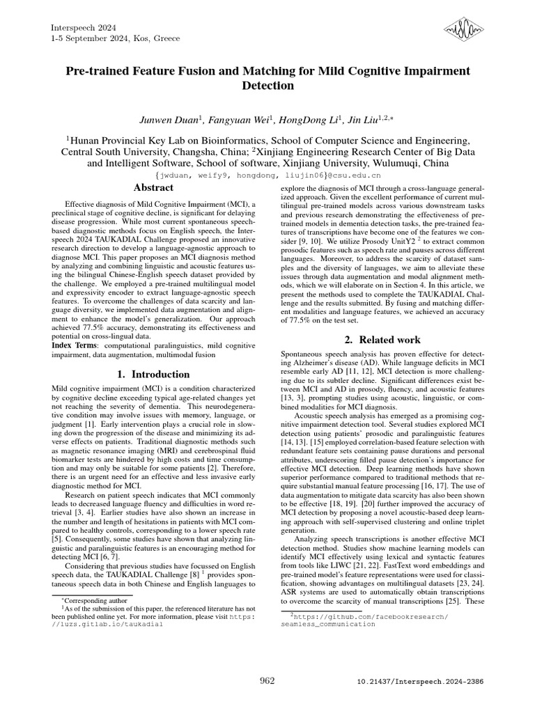 Pre-Trained Feature Fusion and Matching For Mild Cognitive Impairment ...