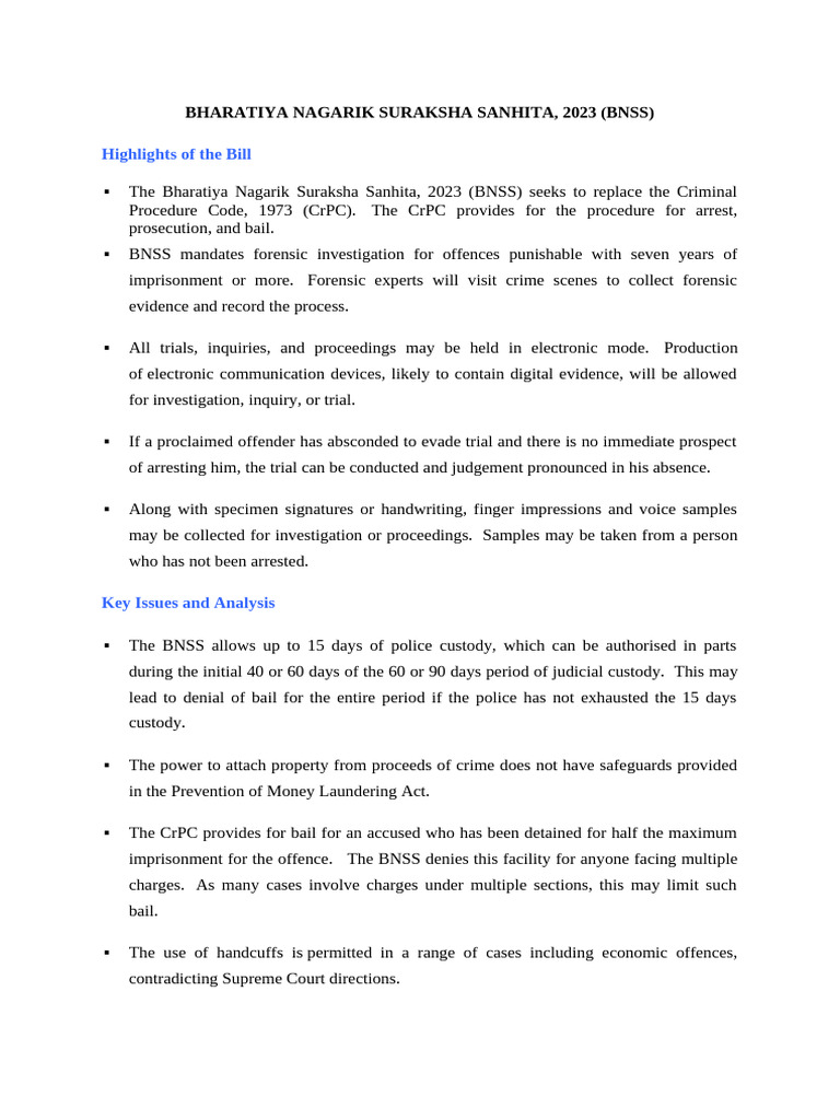 BNSS | PDF | Bail | Finance & Money Management